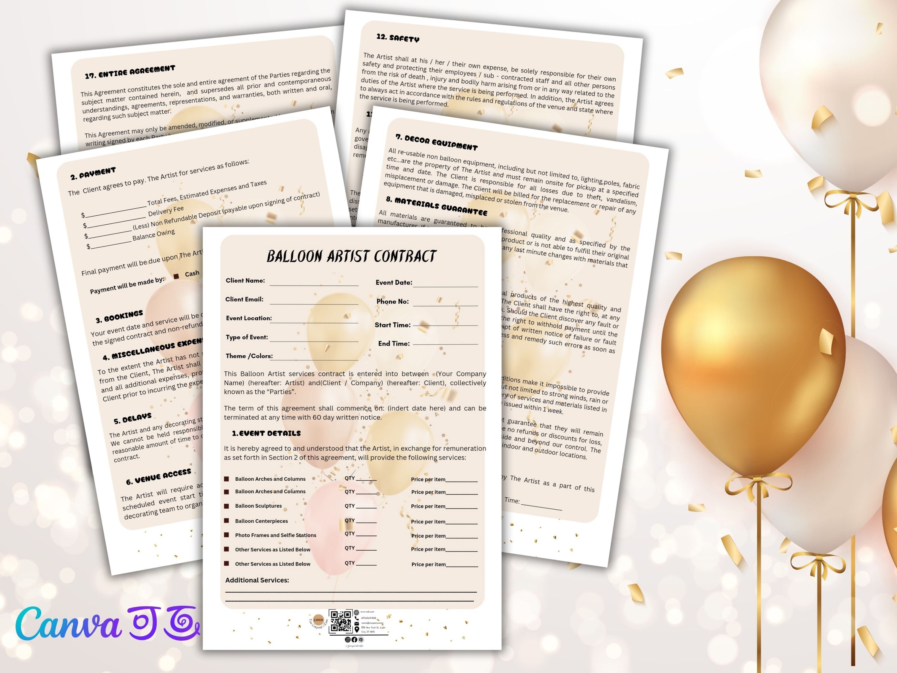 Editable Balloon Contract Printable Balloon Artist Contract Template ...