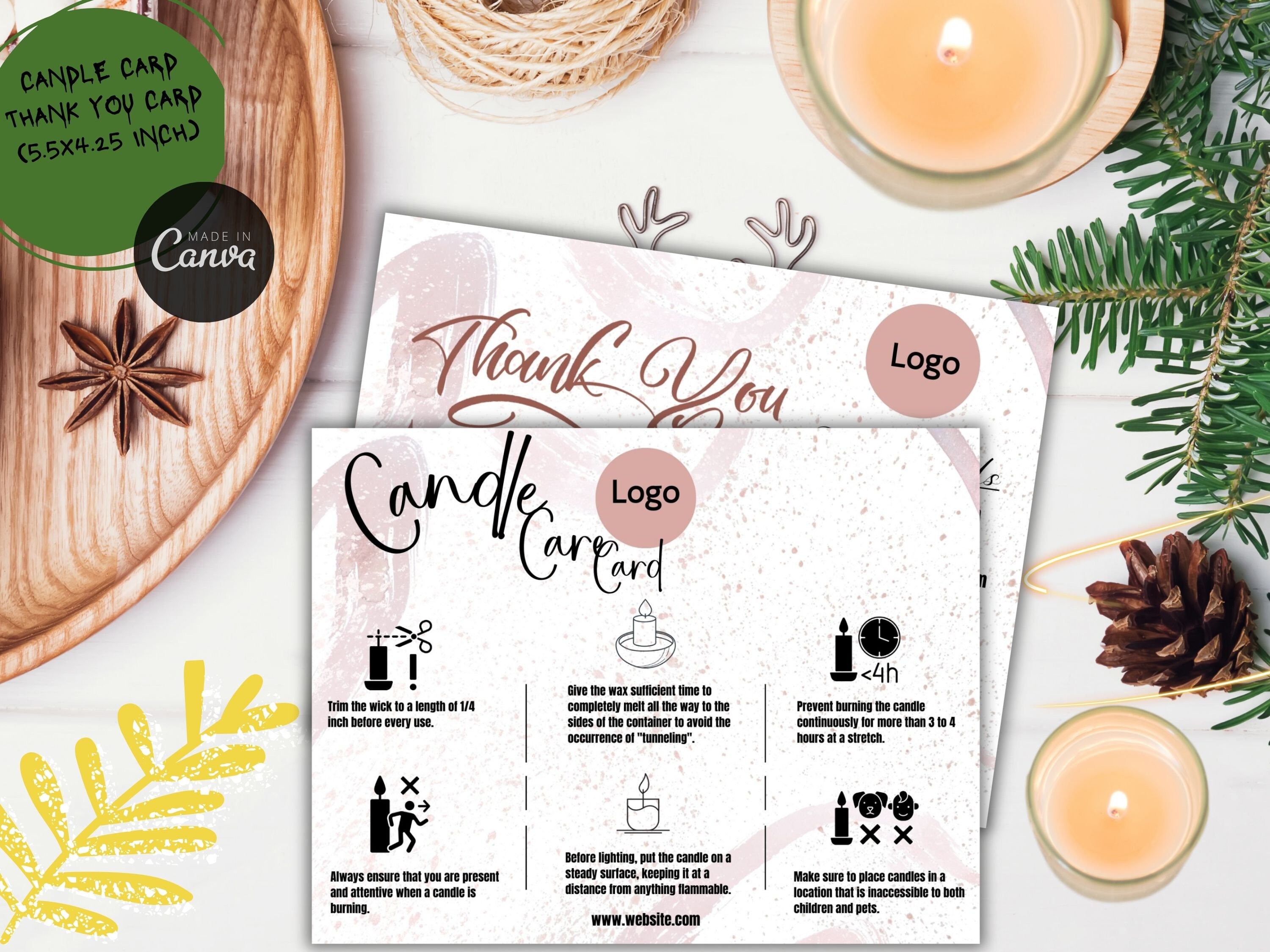 Editable Candle Care Card Template Thank You Card Minimalist Candle ...