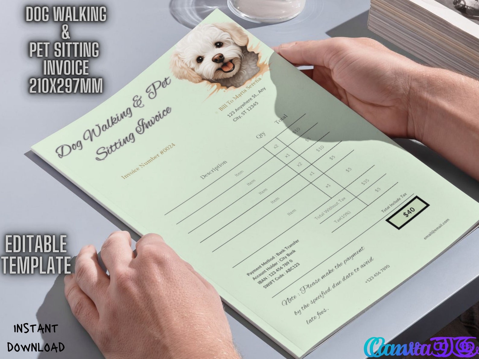 Pet Sitting Invoice Template for Dog Walking Pet Care Dog Grooming and ...