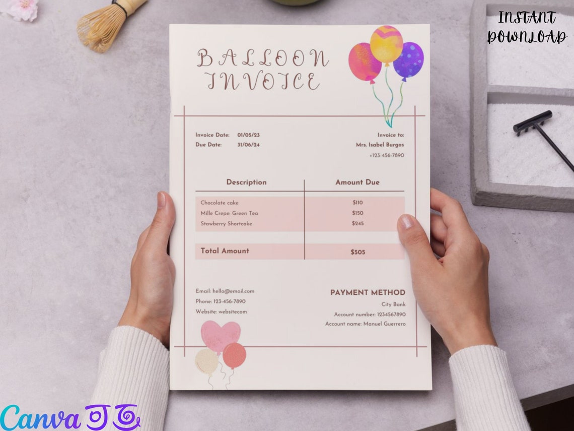 Balloon Invoice Template Receipt Template Business Template Printable ...