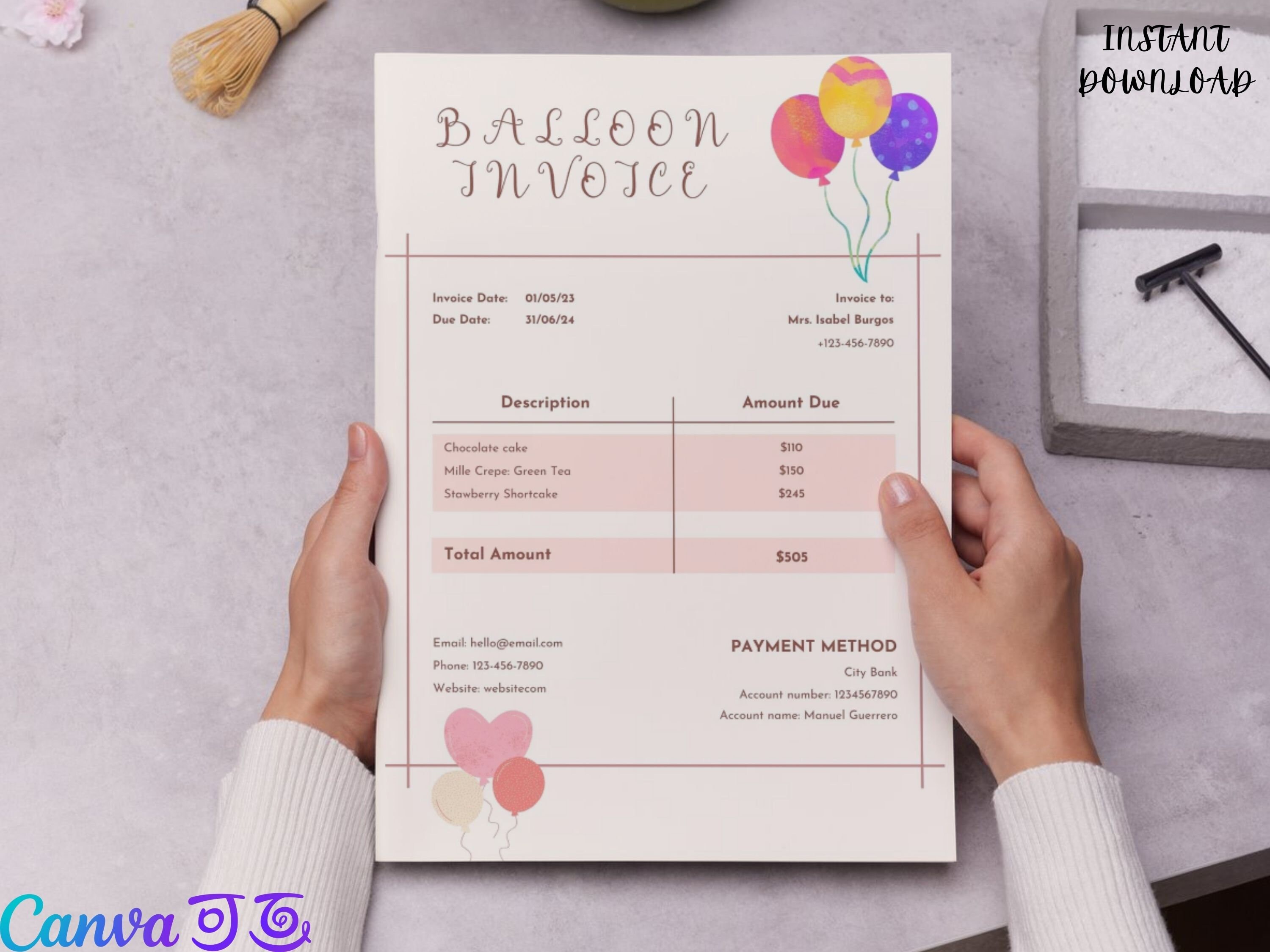 Balloon Invoice Template Receipt Template Business Template Printable ...