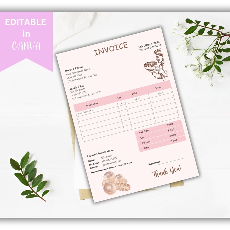 Bakery Invoice Template Receipt Template Business Template Printable ...