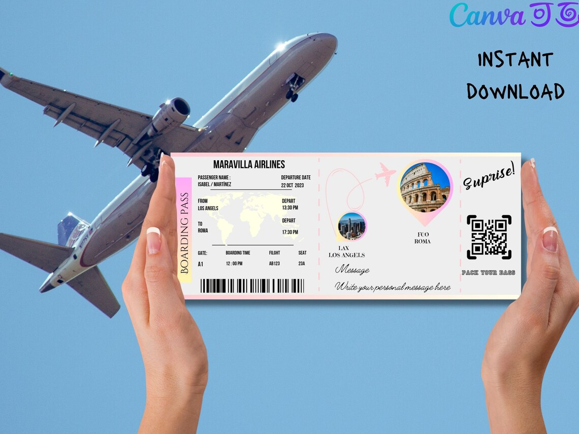 Editable Boarding Pass Template Canva Boarding Pass Surprise Trip ...