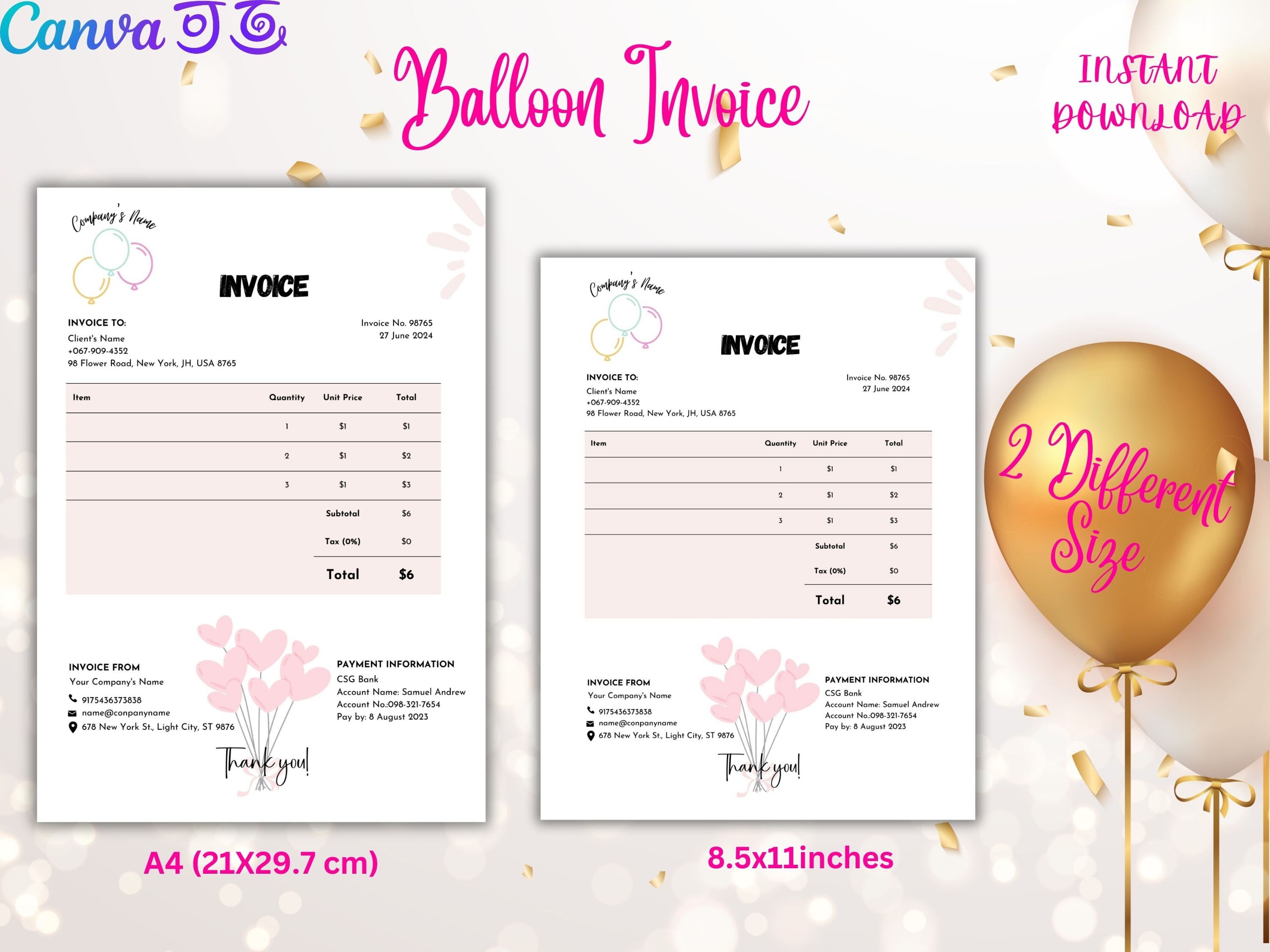 Editable Balloon Order Form Balloon Invoice 2 Different Size Balloon ...