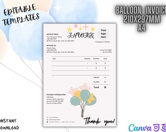 BALLOON INVOICE TEMPLATE, Editable Balloon Artist Invoice Template ...