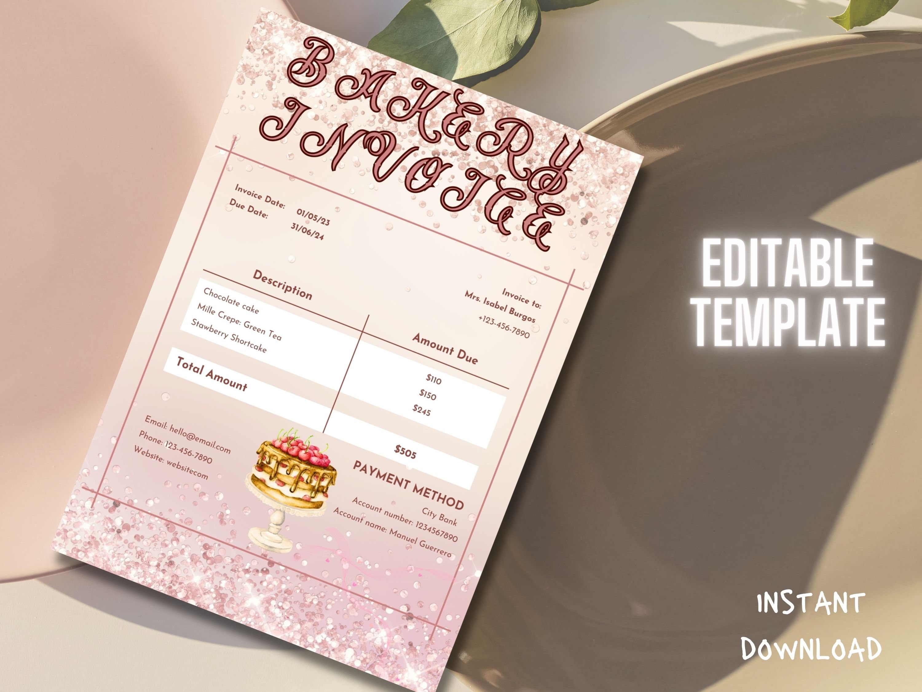 Printable Bakery Invoice Template Cake Invoice Template Editable ...