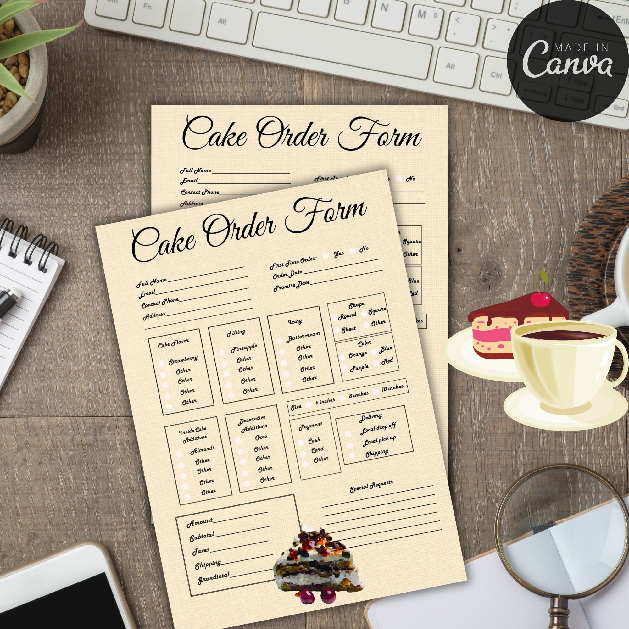 Custom Cake Order Form Editable, Bakery Order Form Printable, Small ...