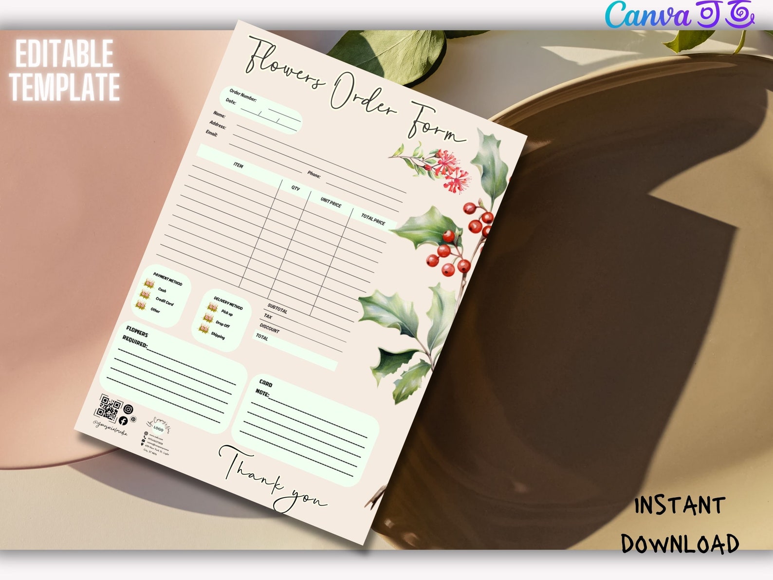 EDITABLE FLORIST ORDER Form Wedding Flowers Printable Flowers Order ...