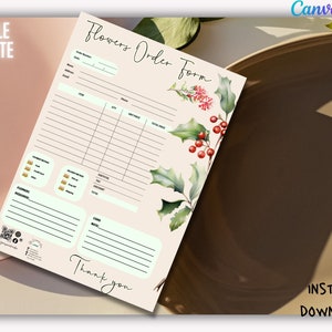 EDITABLE FLORIST ORDER Form Wedding Flowers Printable Flowers Order ...