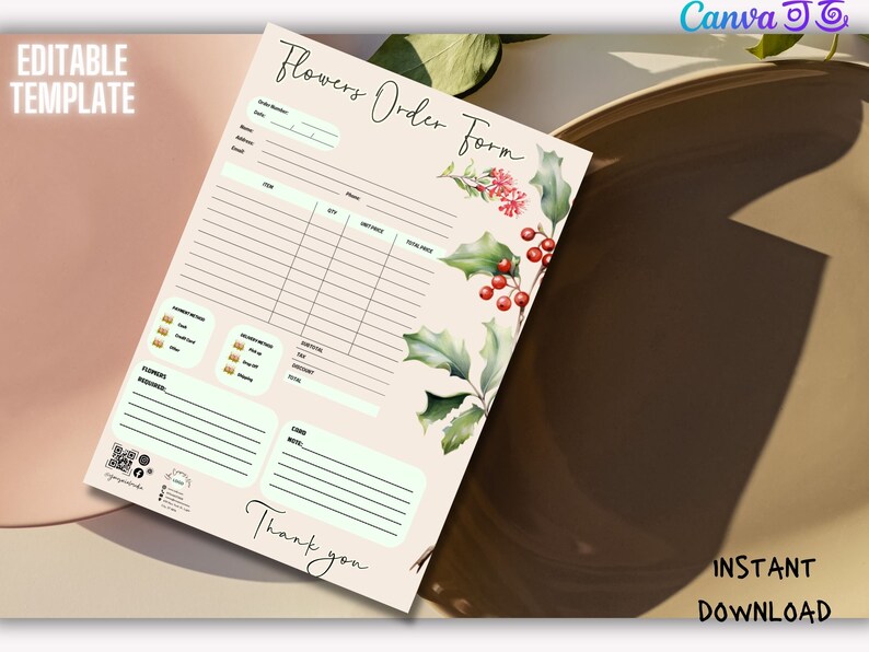 EDITABLE FLORIST ORDER Form Wedding Flowers Printable Flowers Order ...