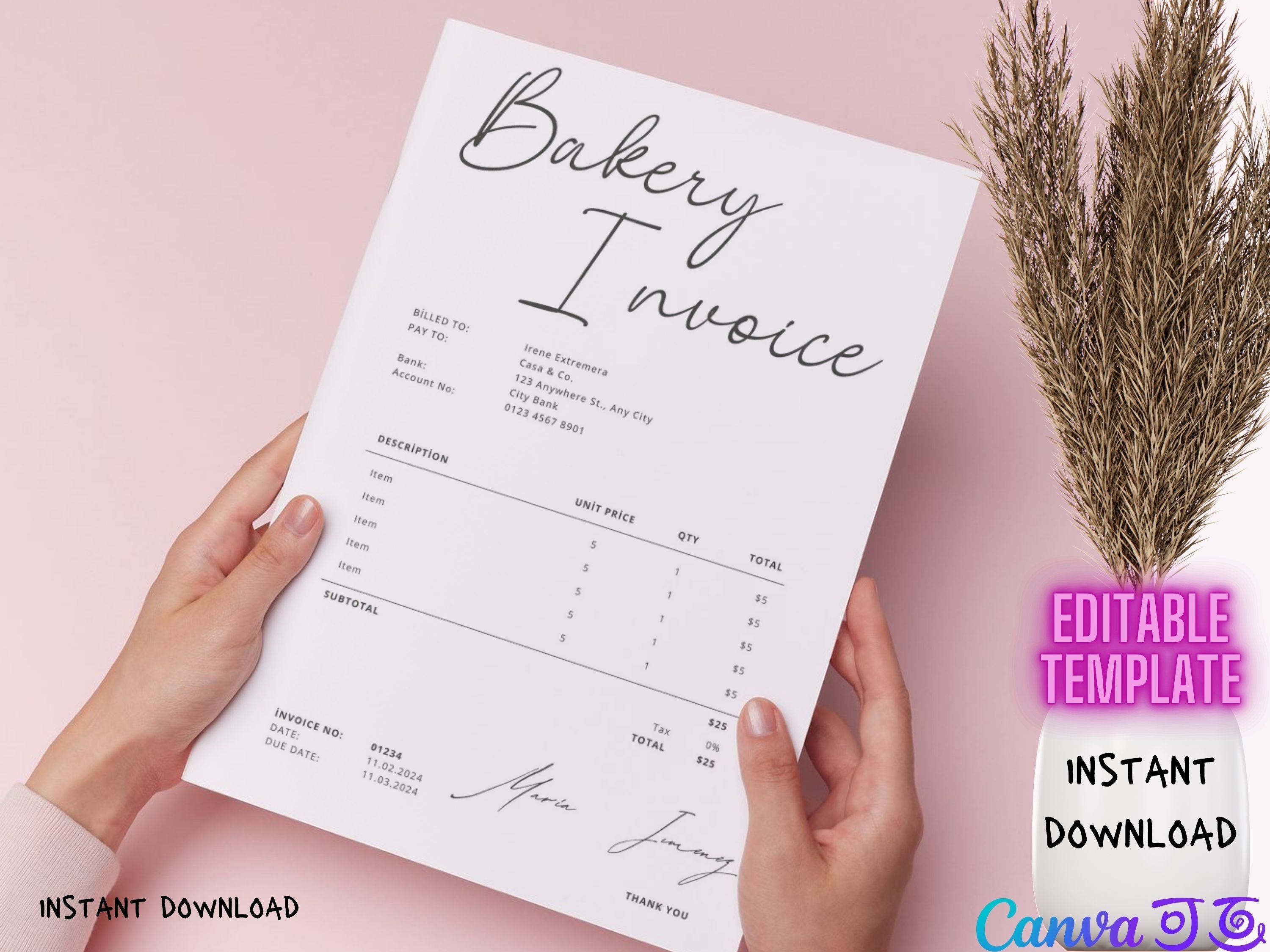 Bakery Invoice Template Receipt Template Business Template Printable ...