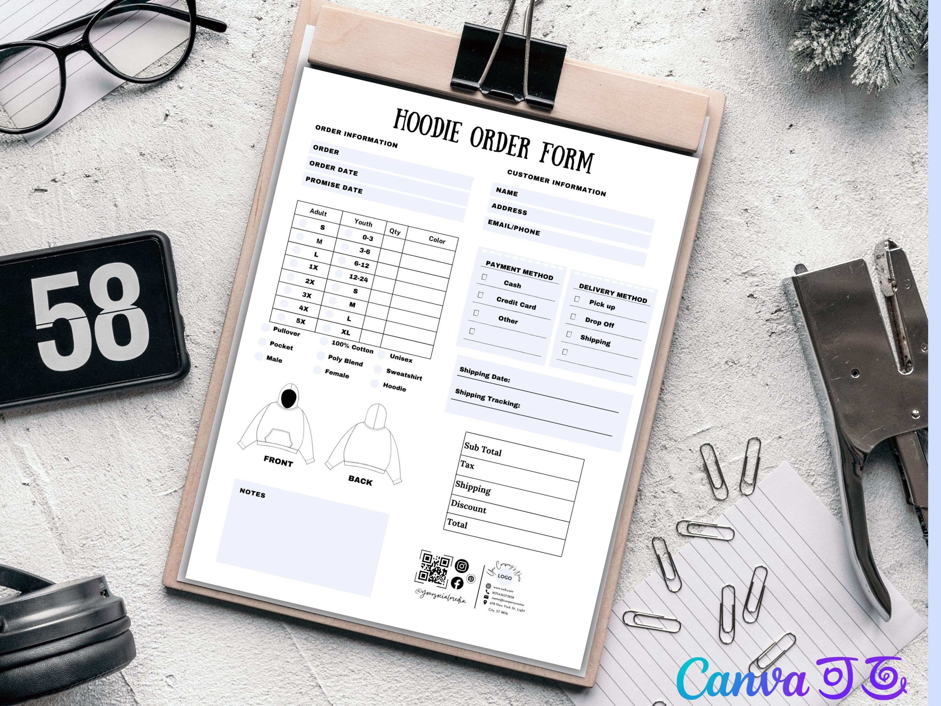 Printable Hoodie Order Form Template Clothing Order Form Craft Order ...