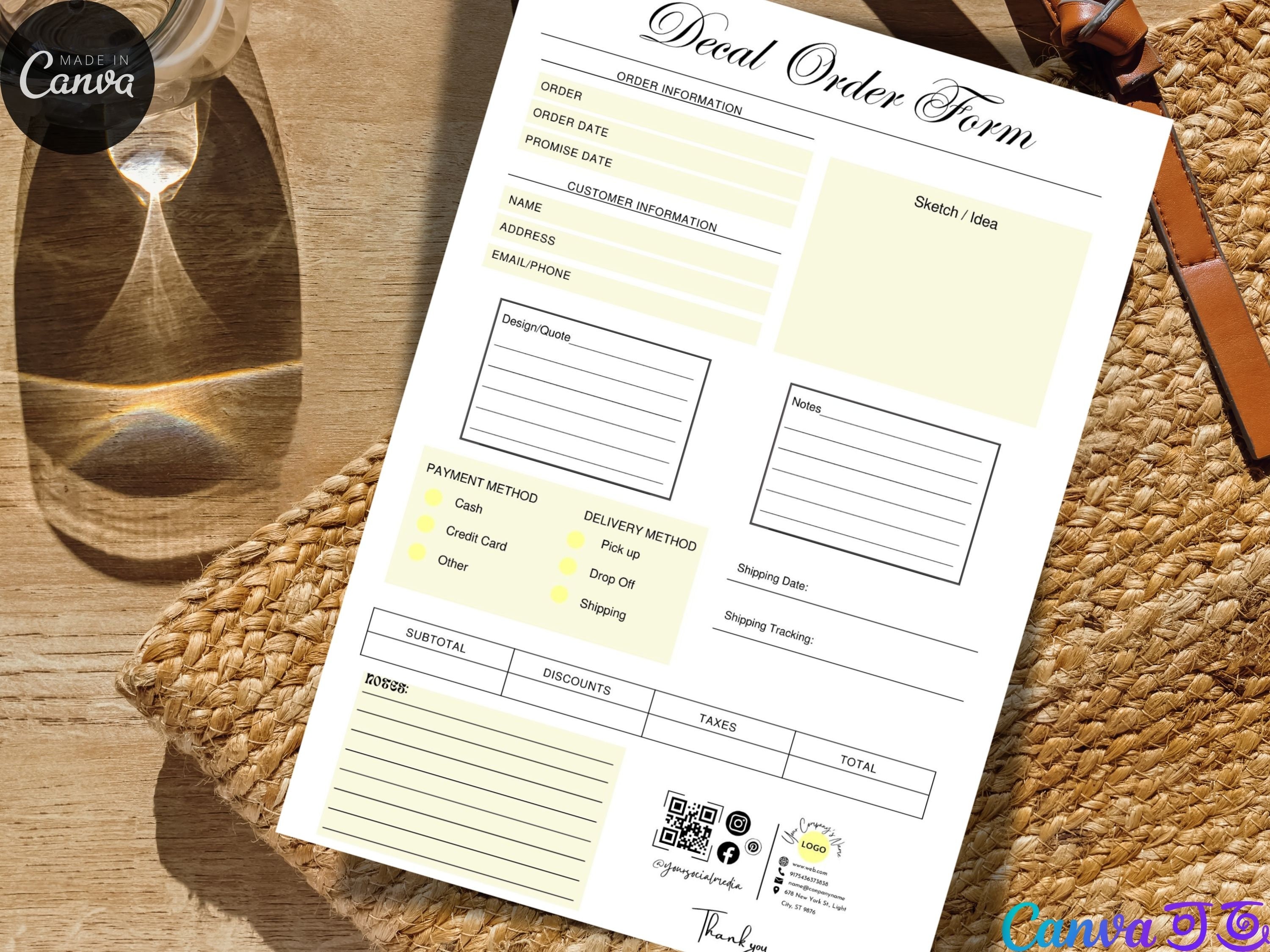 Decal Order Form Editable Canva Template Vinyl Crafters Order Forms ...