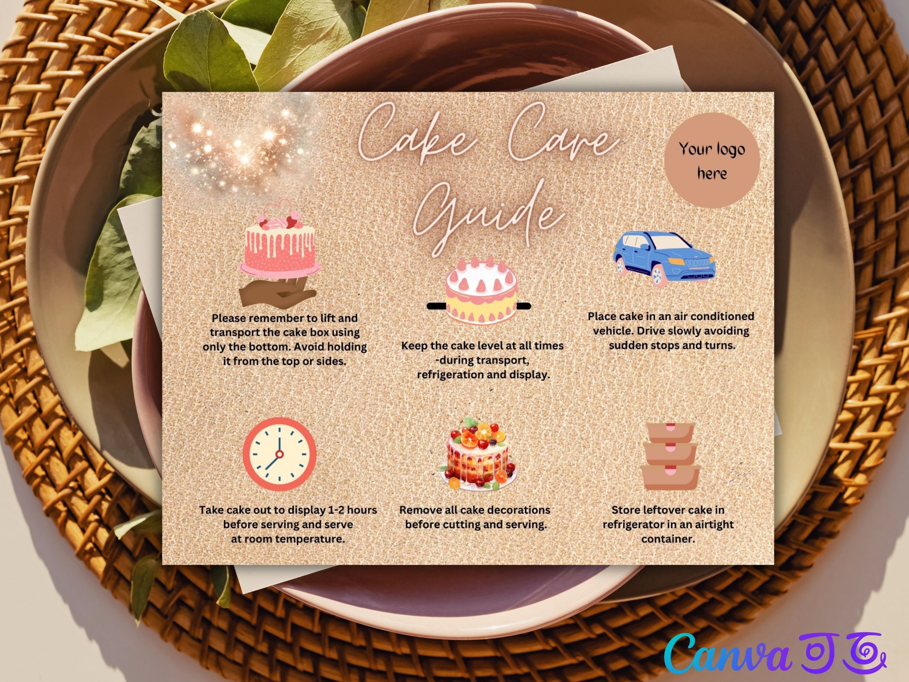 Editable Cake Cutting Guide Template Printable Cake Care Guide Cake ...