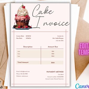 Editable Cake Invoice Template Cake Form Printable Bakery Invoice Small ...