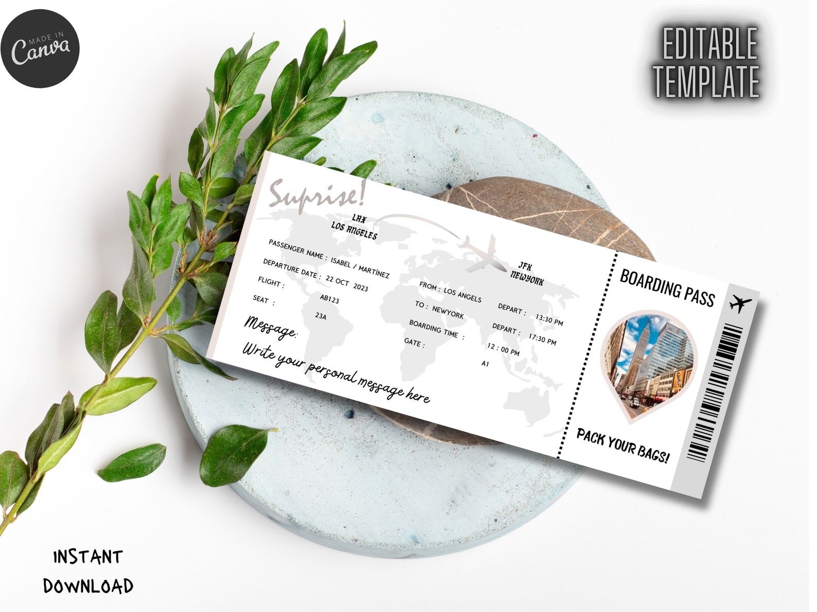 Editable Boarding Pass Template Printable Surprise Fake Airline Ticket ...
