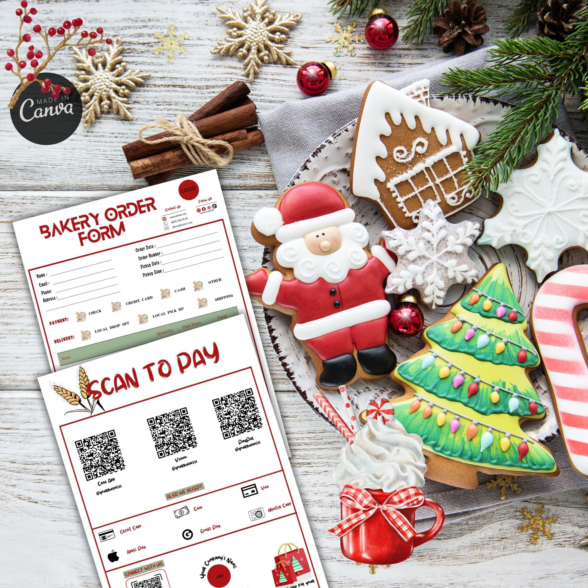 Christmas Bakery Business Essentials Bundle: Cake Order Form, Invoice ...