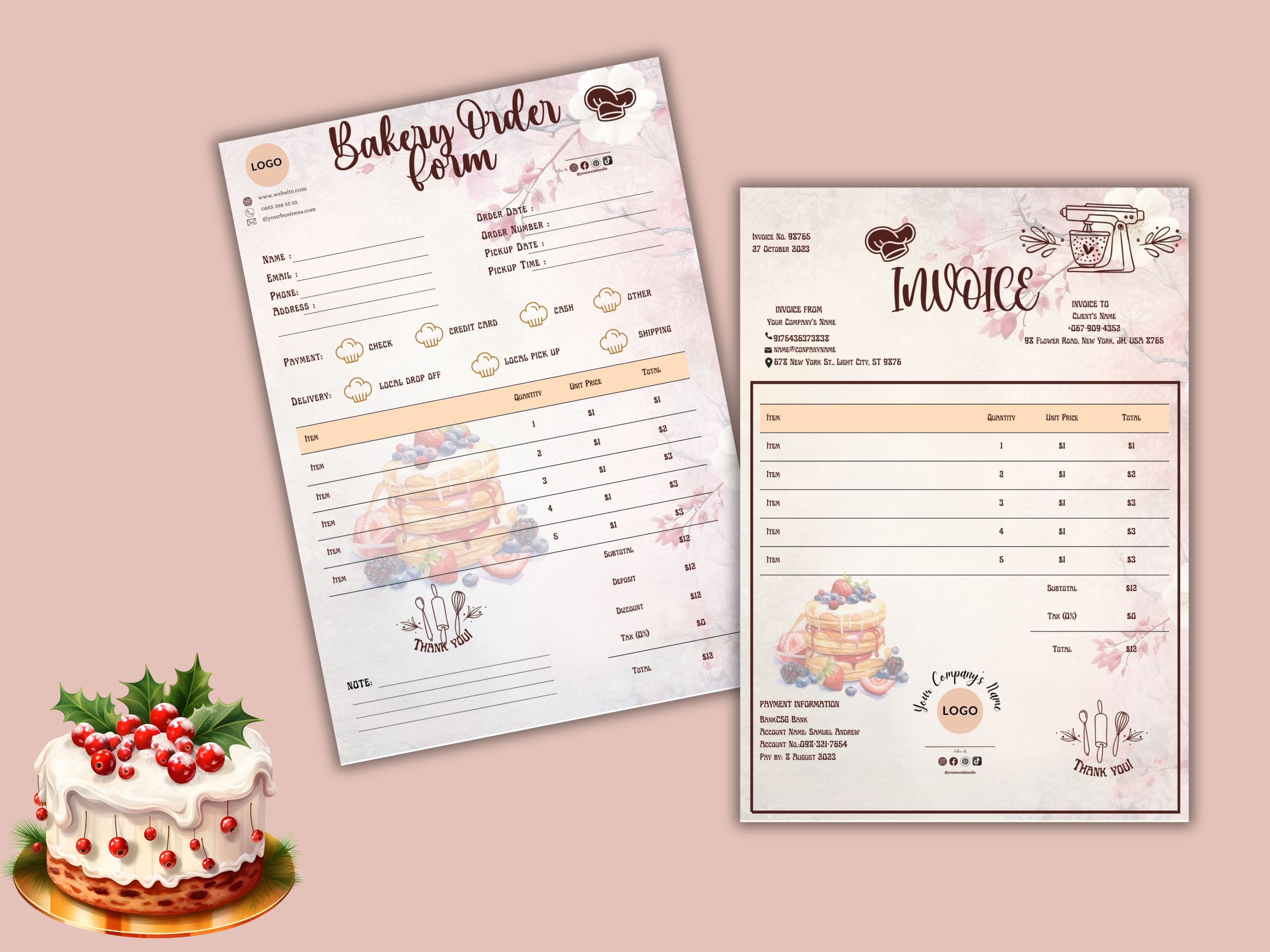 Bakery Order Form Editable Cake Order Form Printable Bakery Custom ...
