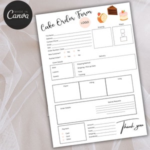 Editable Cake Order Form Template Bakery Order Form Printable Cake ...
