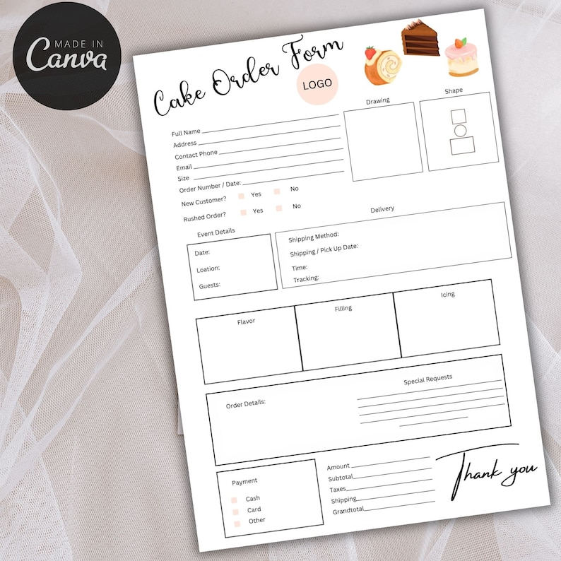 Editable Cake Order Form Template Bakery Order Form Printable Cake ...