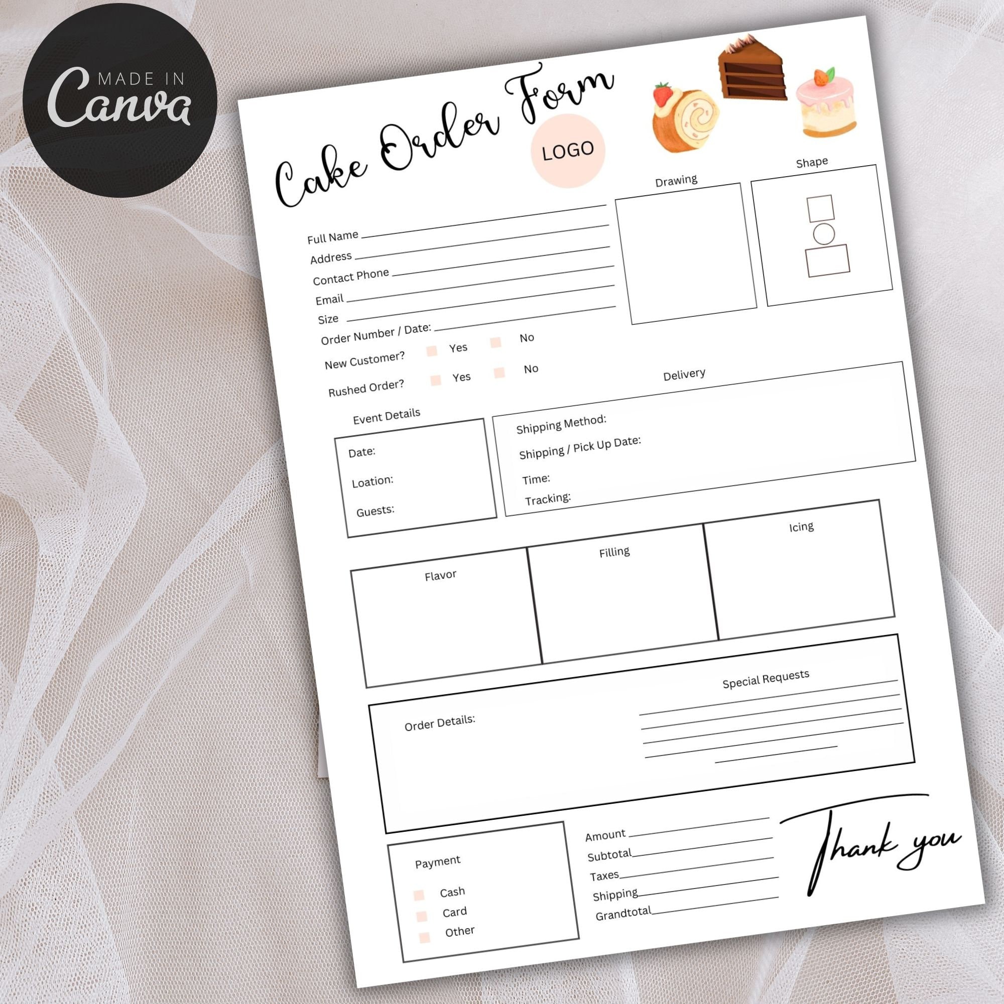 Editable Cake Order Form Template Bakery Order Form Printable Cake ...