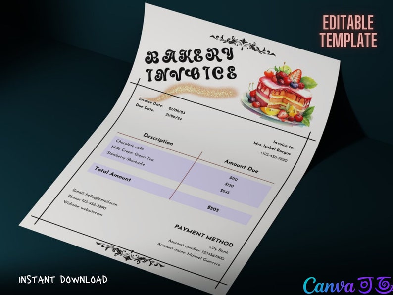 Bakery Invoice Editable Template DIY Edit Business Invoice Form ...