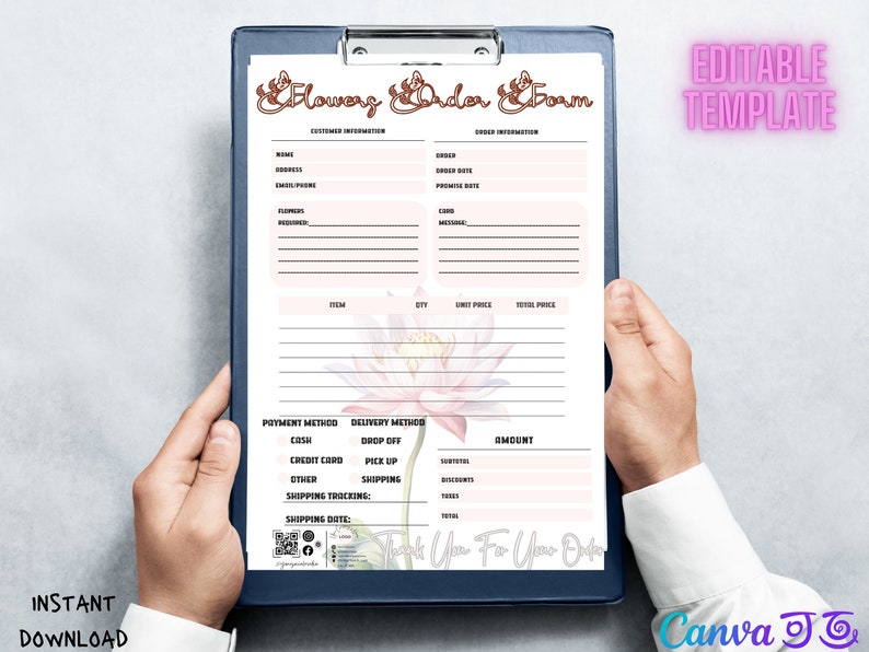 EDITABLE FLORIST ORDER Form Wedding Flowers Printable Flowers Order ...