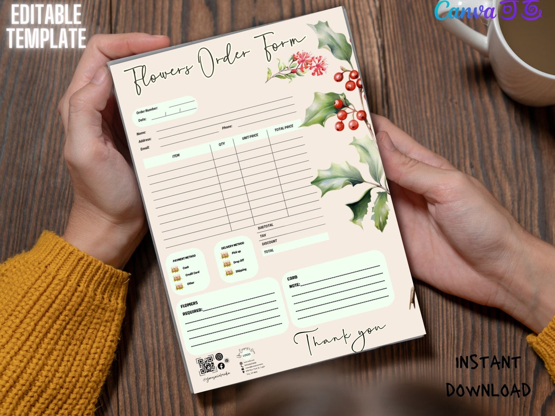 EDITABLE FLORIST ORDER Form Wedding Flowers Printable Flowers Order ...