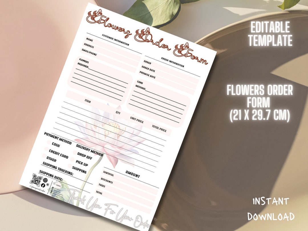 EDITABLE FLORIST ORDER Form Wedding Flowers Printable Flowers Order ...