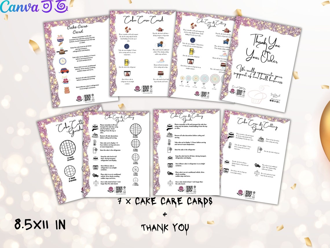 Editable Cake Care Card Template Cake Cutting Card Cake Care Guide Cake ...