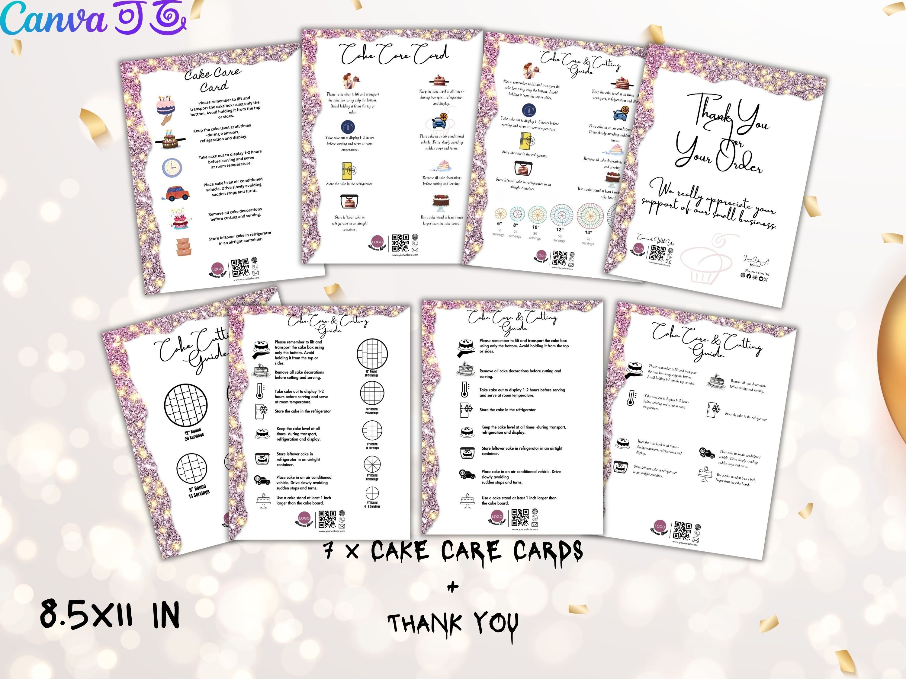 Editable Cake Care Card Template Cake Cutting Card Cake Care Guide Cake ...