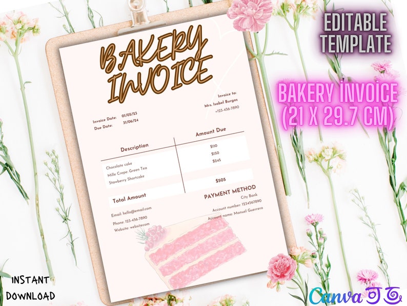 Bakery Invoice Template Receipt Template Business Template Printable ...