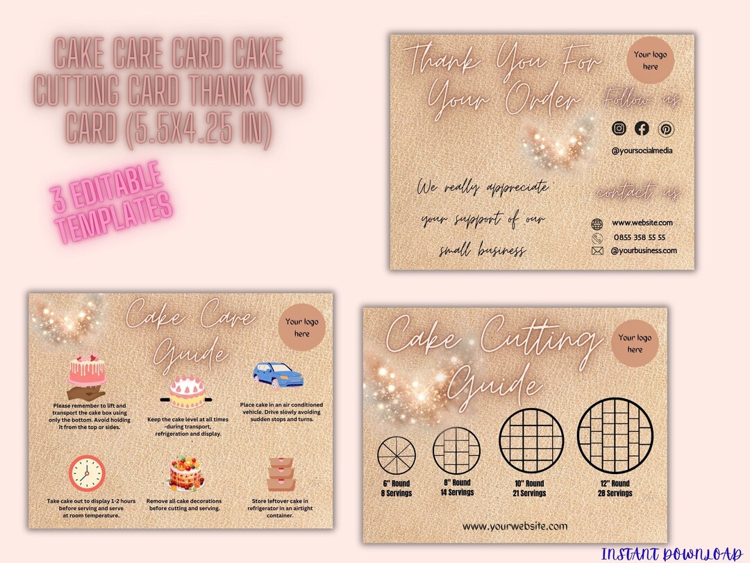 Editable Cake Cutting Guide Template Printable Cake Care Guide Cake Instructions Wedding Cake