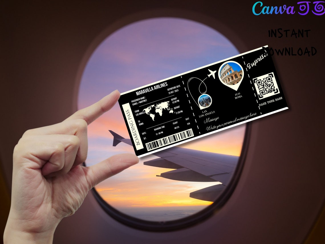 Editable Boarding Pass Template Canva Boarding Pass Surprise Trip ...