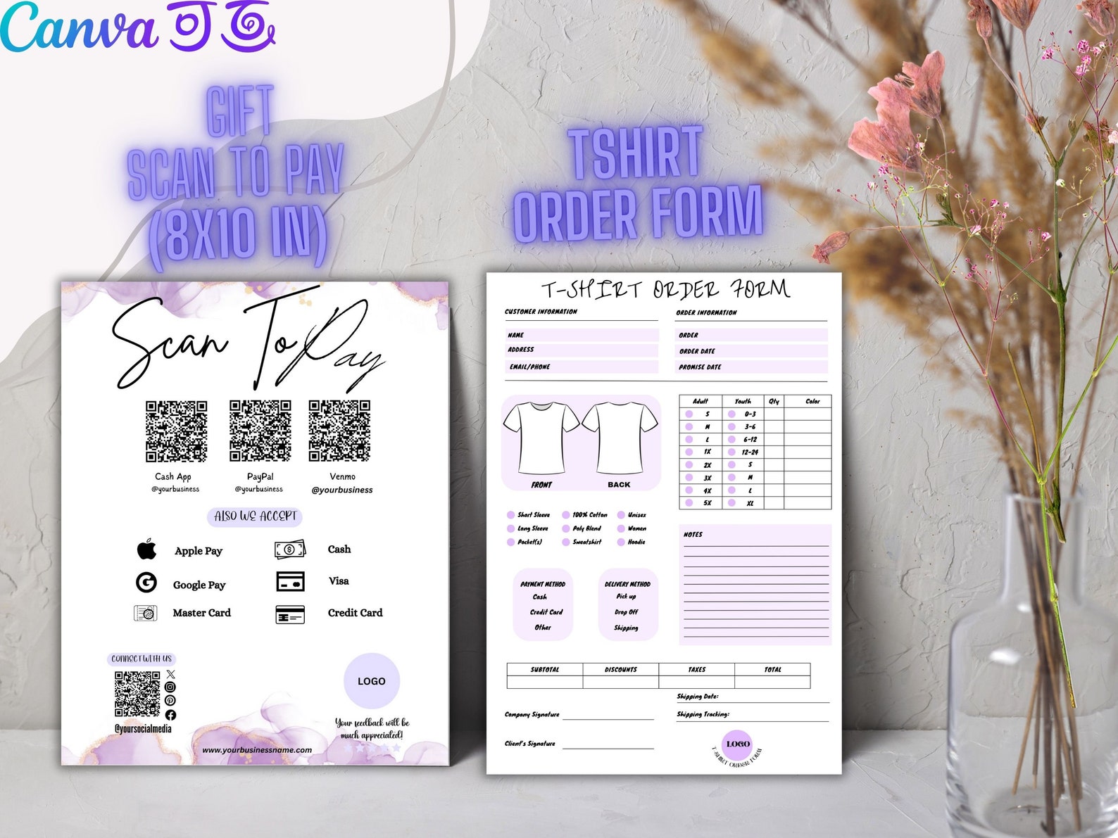 Editable Tshirt Order Form Scan to Pay Template QR Code Sign Template ...