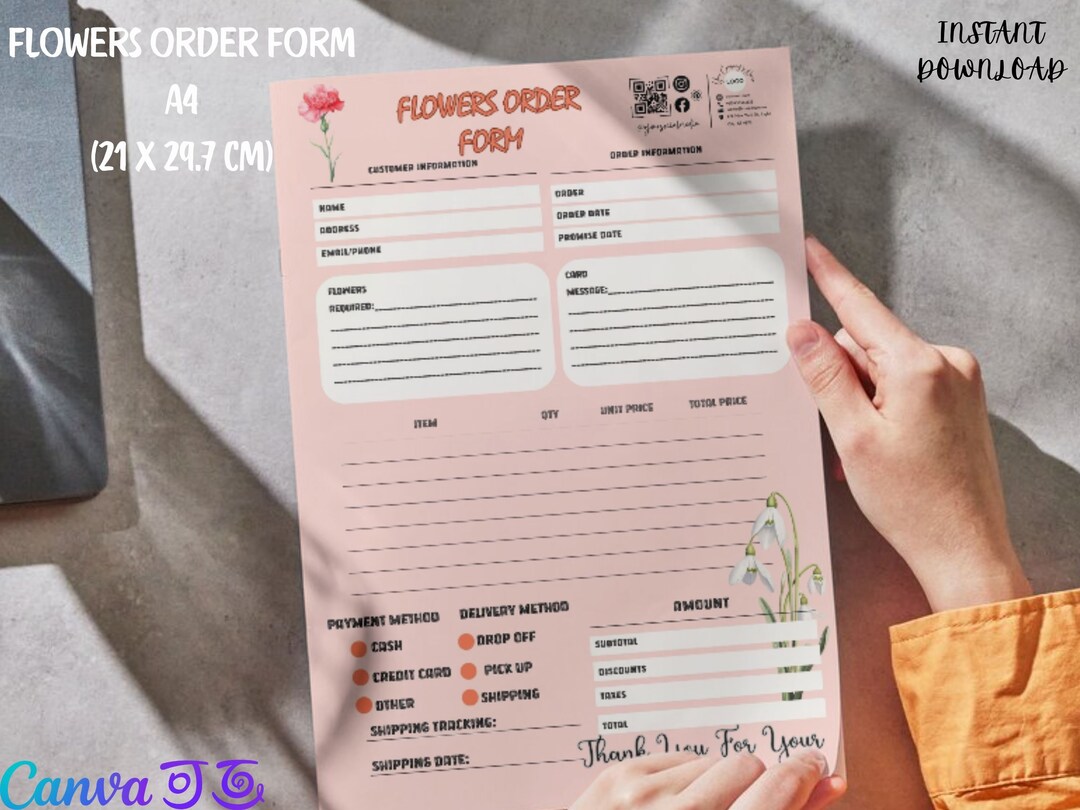EDITABLE FLORIST ORDER Form Wedding Flowers Printable Flowers Order ...