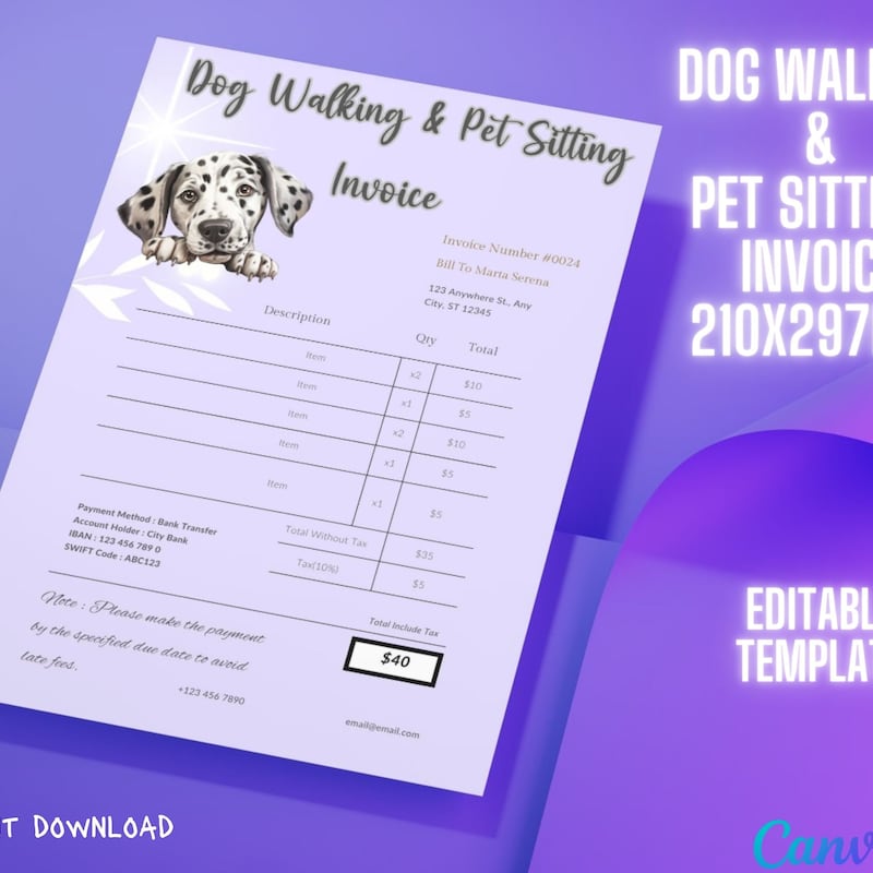 Pet Sitting Invoice Template - Etsy