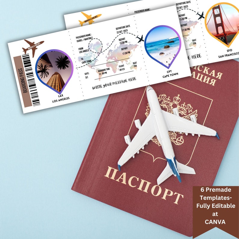 Editable Boarding Pass Template Canva Boarding Pass Surprise Trip ...