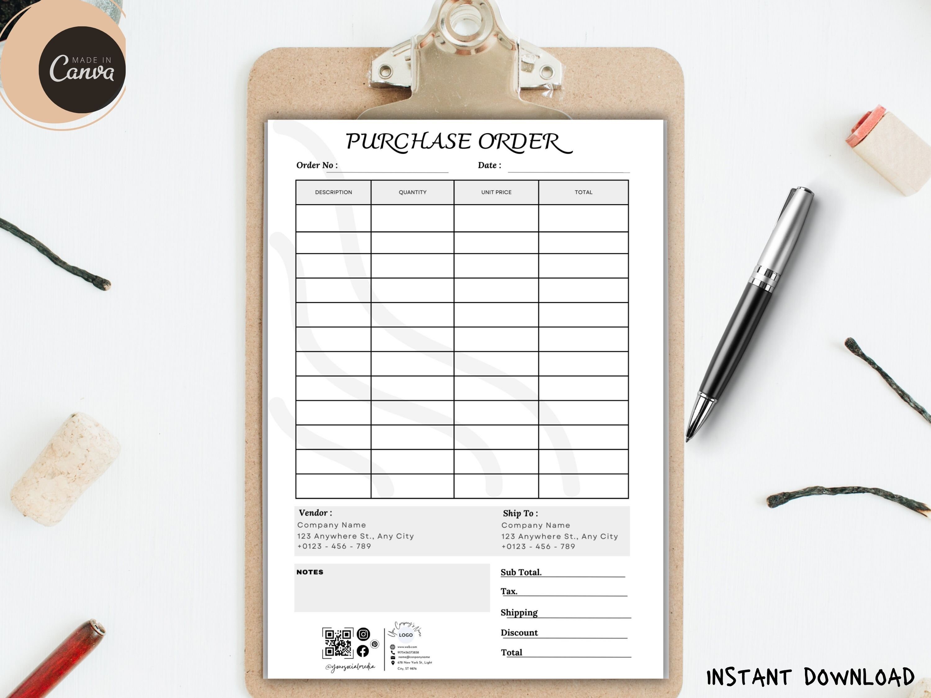 Purchase Order Template Purchase Order Form Editable Template Simple ...
