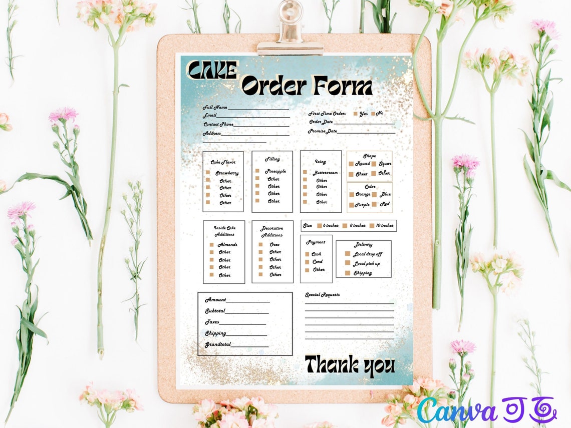 Cake Order Form Editable Bakery Order Form Small Business Forms Wedding ...