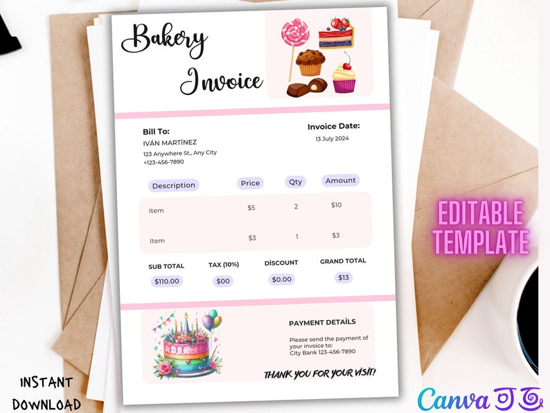 Bakery Invoice Template Receipt Template Business Template Printable ...