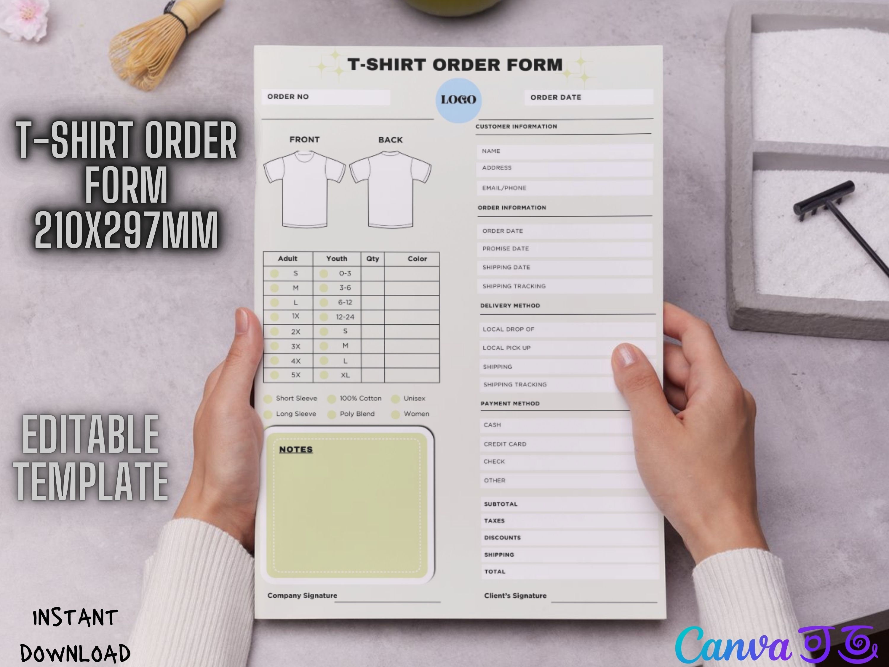 Editable T-shirt Order Form Template Shirt Printable Small Business ...