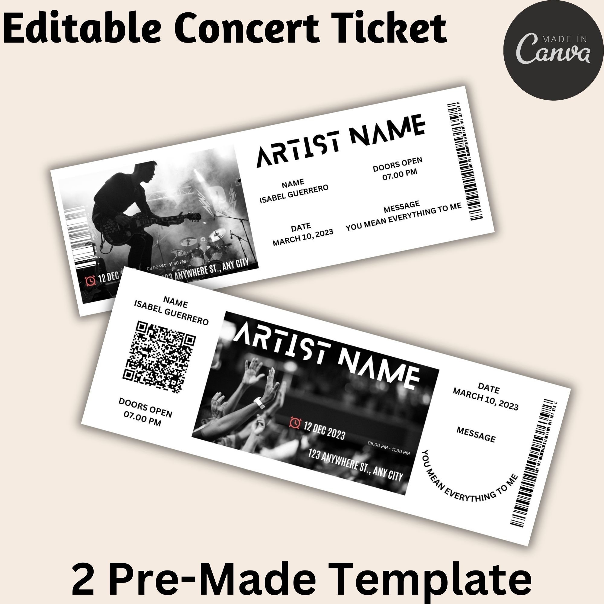Editable Concert Ticket Template, DIY Event Ticket, Custom Concert ...