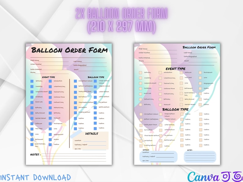 Editable Balloon Order Form Template Balloon Order Tracker Custom ...