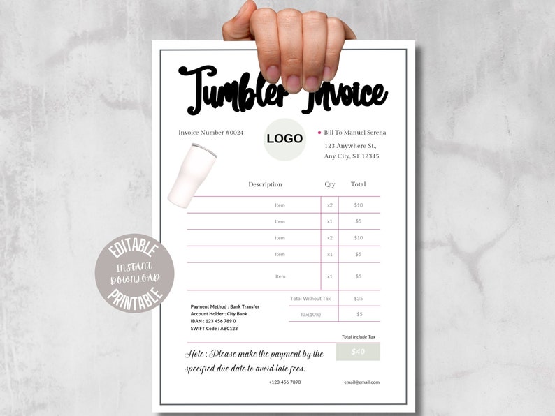 Editable Tumbler Invoice Template Custom Tumbler Form Printable Canva ...