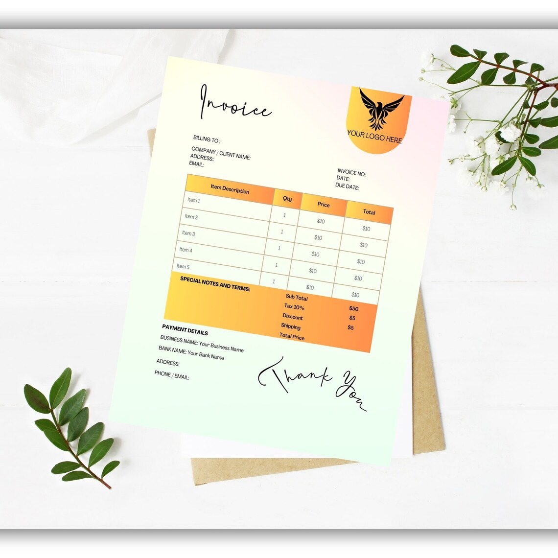 Invoice Template Receipt Template Business Template Printable Invoice ...