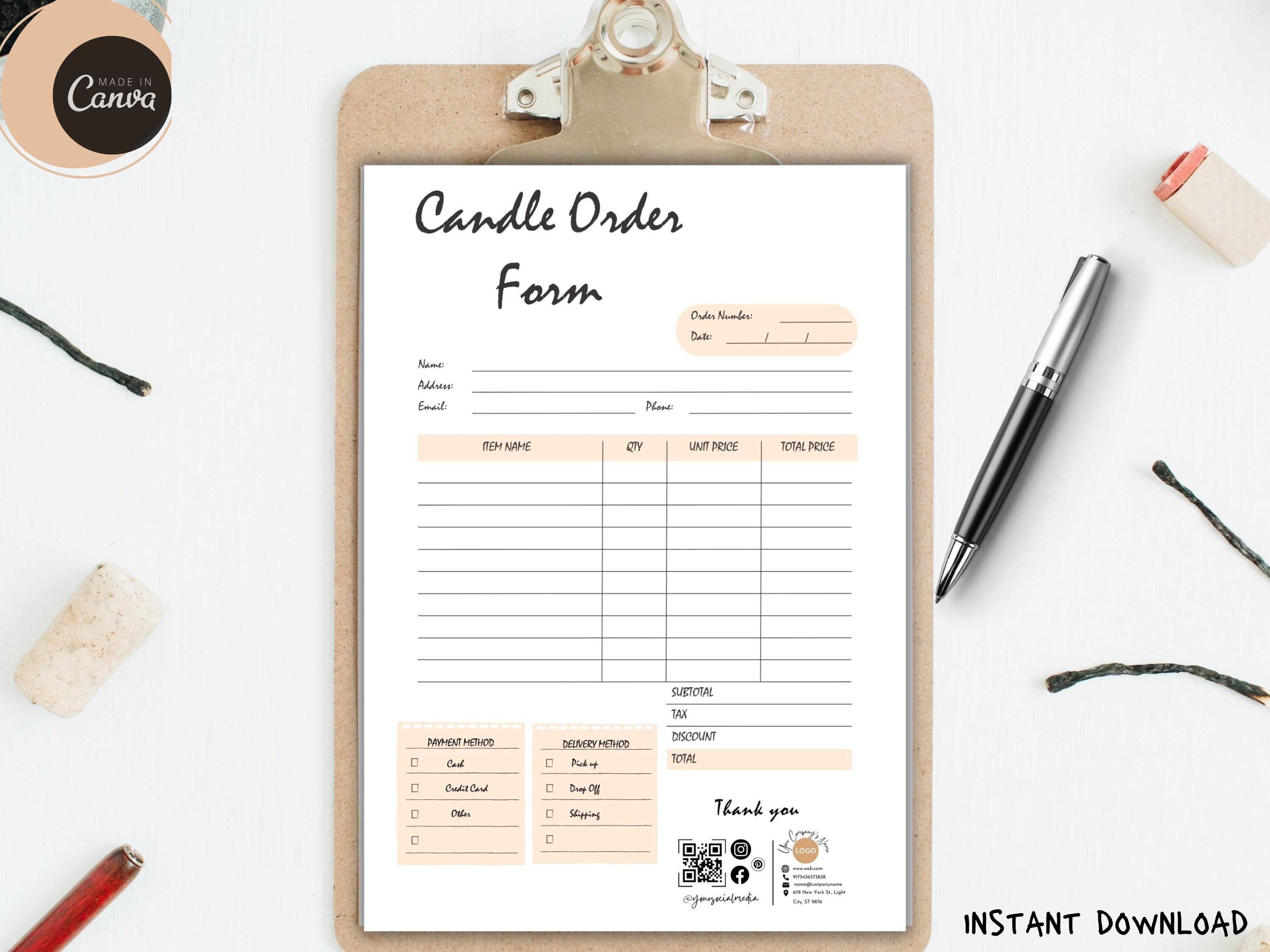 Editable Candle Order Form Canva Template Printable Candle Invoice ...