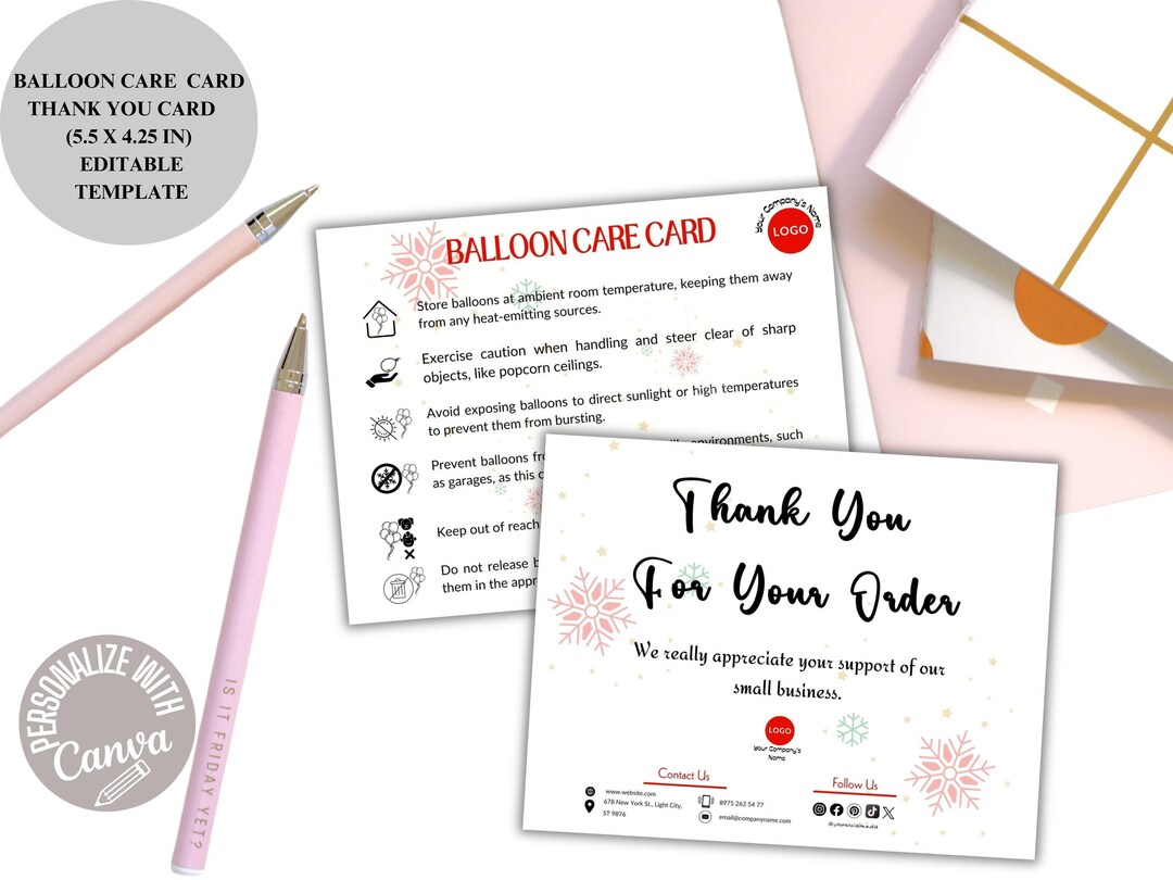 Balloon Care Card Template Custom Balloon Care Instructions Balloon ...