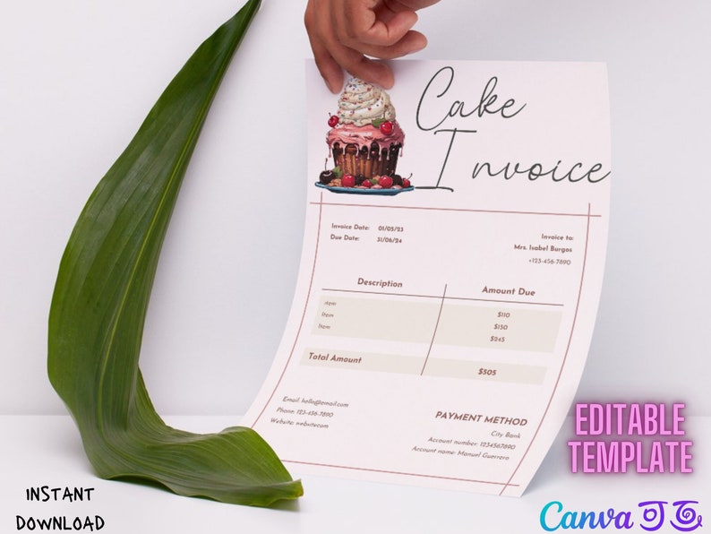 Editable Cake Invoice Template Cake Form Printable Bakery Invoice Small ...