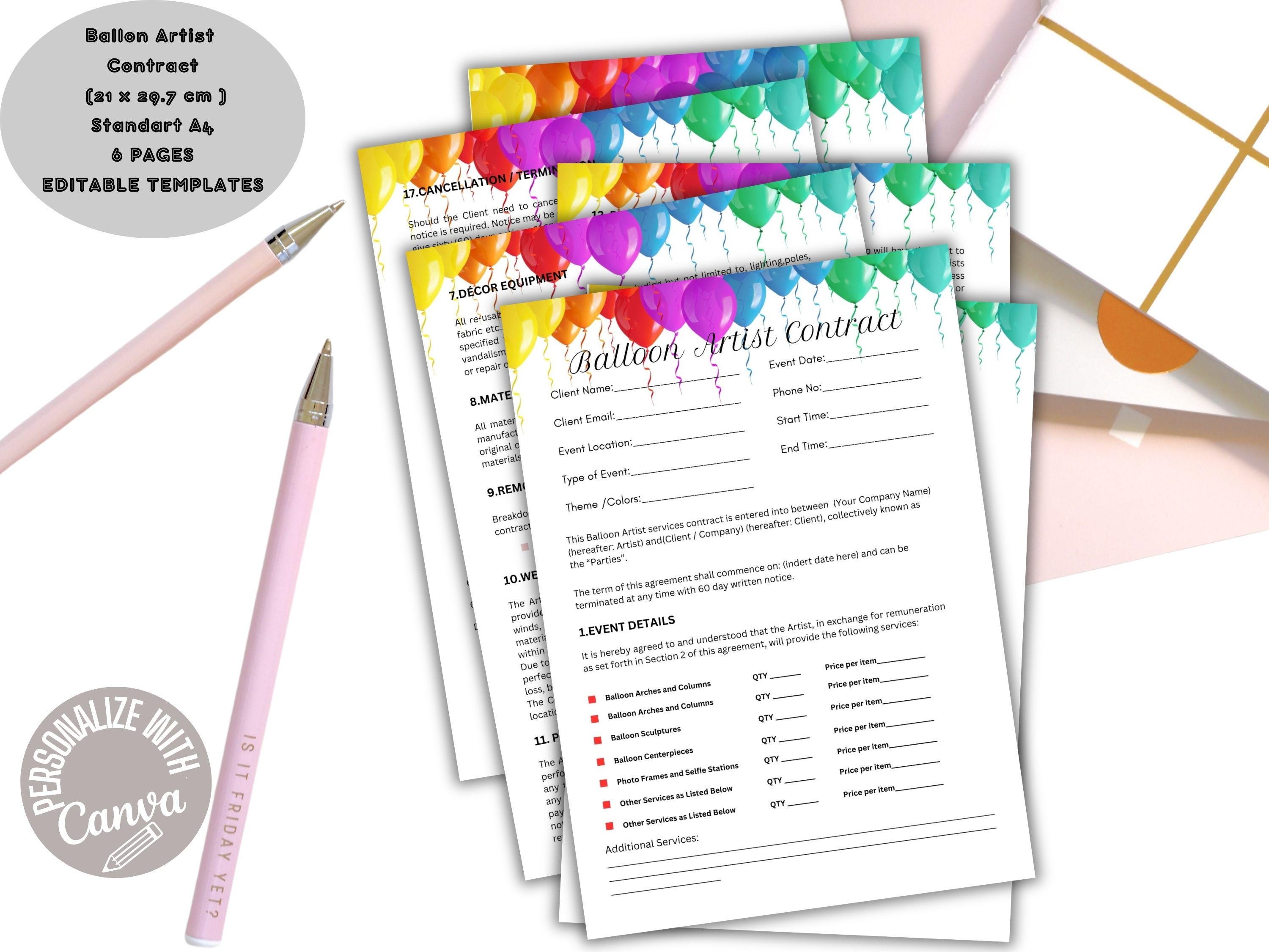 Balloon Artist Contract Template Event Agreement Balloon Decor Contract ...